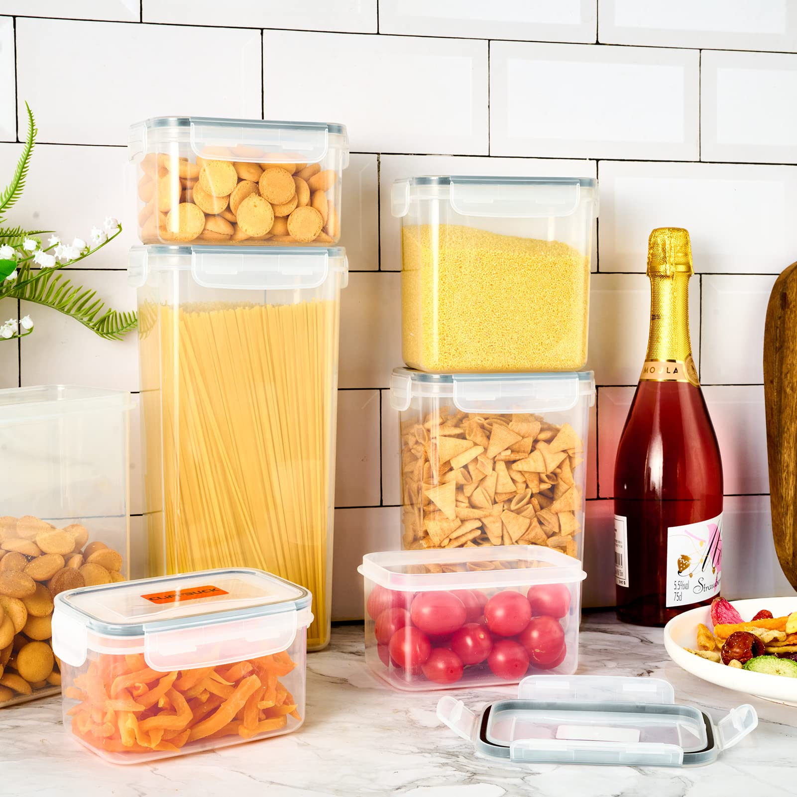 CLIFFBUCK 14 Pack Food Storage Containers With Lids Airtight Dry Plastic Kitchen Containers For Pantry Organizing Canisters BPA-Free