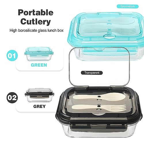 Delight King Lunch-to-Go Glass Baking and Storage Container with Fork and Spoon Compartment Lid, Black