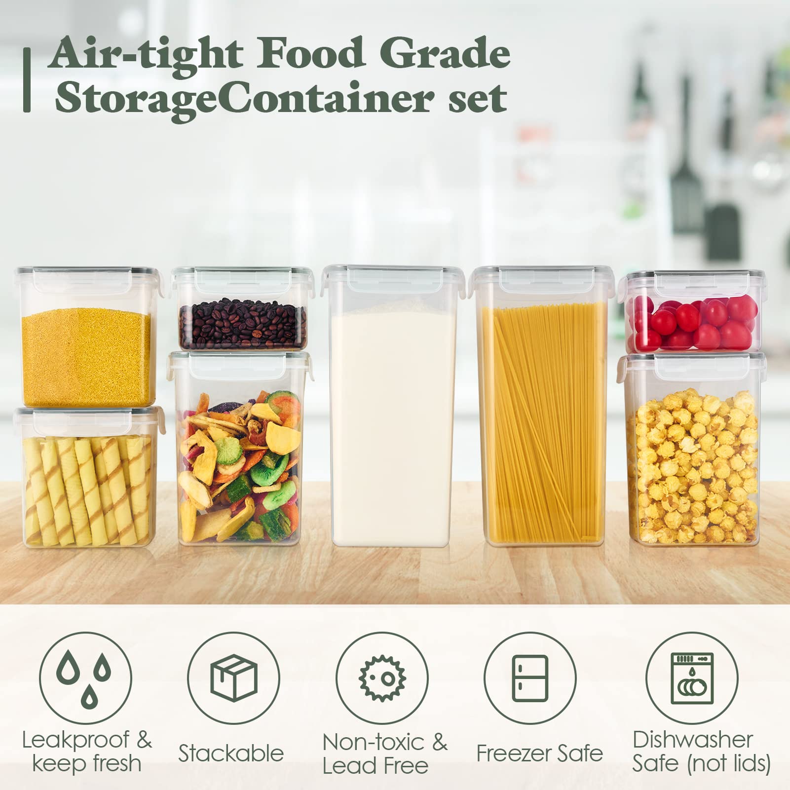 CLIFFBUCK 14 Pack Food Storage Containers With Lids Airtight Dry Plastic Kitchen Containers For Pantry Organizing Canisters BPA-Free