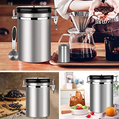 Samyoung Coffee Canister Airtight, Stainless Steel Container for 635g/22.8oz Coffee Beans,Large 1800 ml Tea & Coffee Storage Jars with co2 Valve, 30ml Measure Spoon and 70 ml Mini Travel Jar