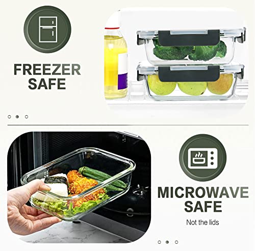 KOMUEE 30 Pieces Glass Food Storage Containers Set and 10 Packs 30 oz Glass Meal Prep Containers 2 Comparment, Airtight and BPA-Free
