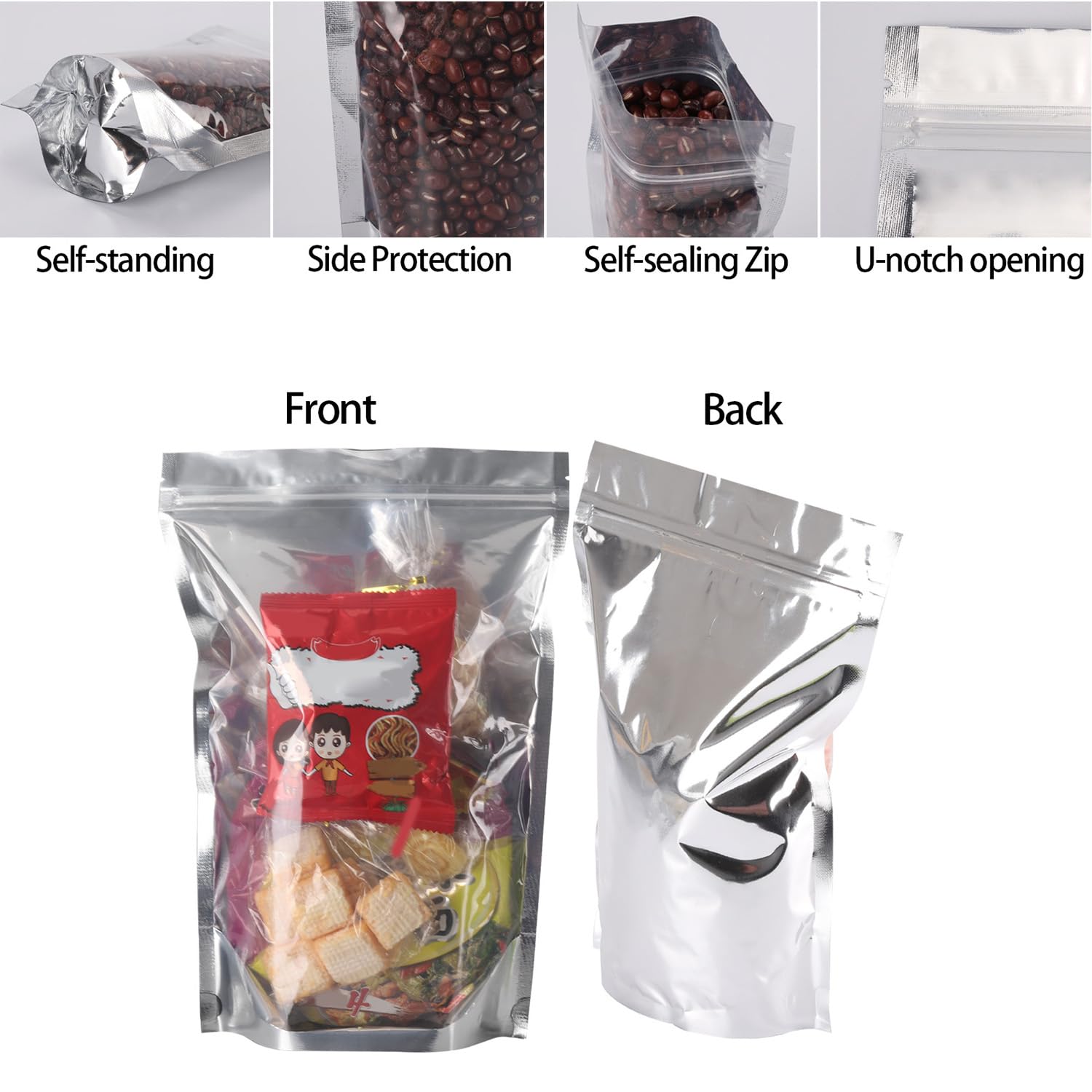 Tecbeauty 100Pcs Stand Up Pouches, Resealable Bags with Window, Plastic Ziplock Coffee Bag, Food Storage Snack Treat Bag, 7.9 x 11.8 inch