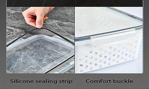 Large Size Food Storage & Fresh Produce Container with Built-in Removable Strainer - Fresh Produce Saver - BPA-Free, Leak-Proof Lid (Large)