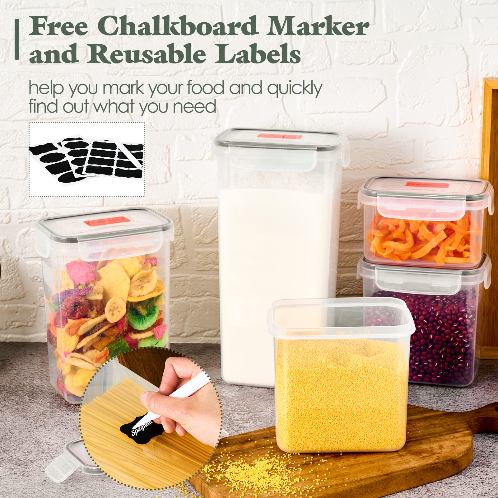 CLIFFBUCK 14 Pack Food Storage Containers With Lids Airtight Dry Plastic Kitchen Containers For Pantry Organizing Canisters BPA-Free