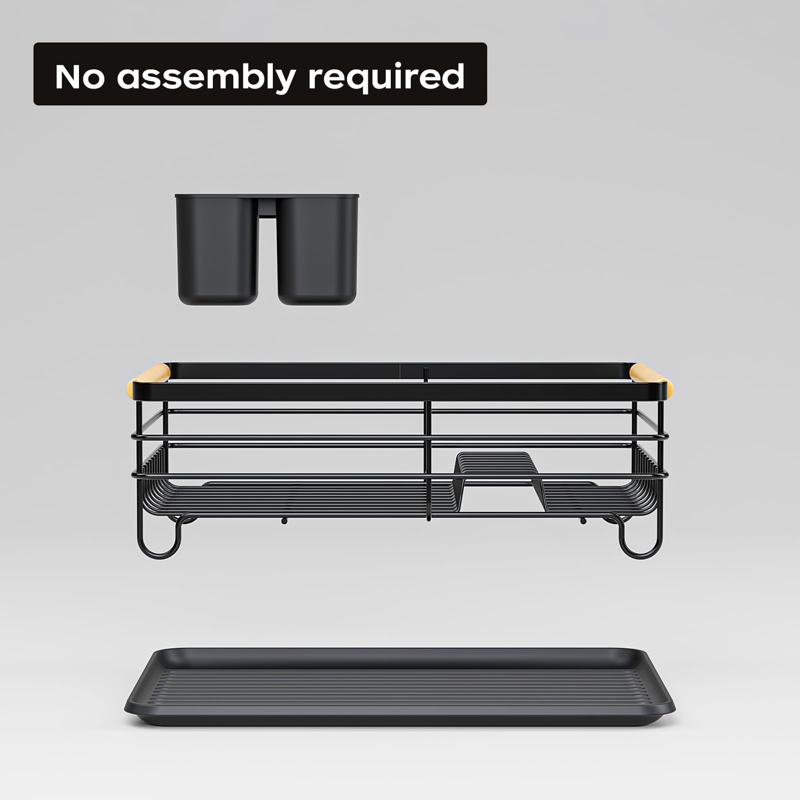 jouzevic Dish Racks for Kitchen Counter: Wooden Handles, Thickened Metal, No Assembly. Small Dish Drying Rack: Ideal for Small Households. Drying Rack Kitchen: Black