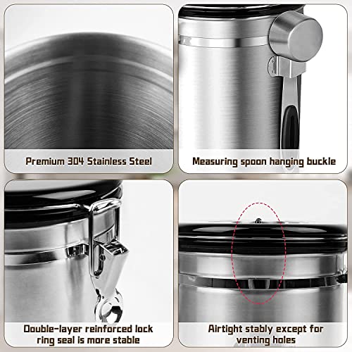 Samyoung Coffee Canister Airtight, Stainless Steel Container for 635g/22.8oz Coffee Beans,Large 1800 ml Tea & Coffee Storage Jars with co2 Valve, 30ml Measure Spoon and 70 ml Mini Travel Jar