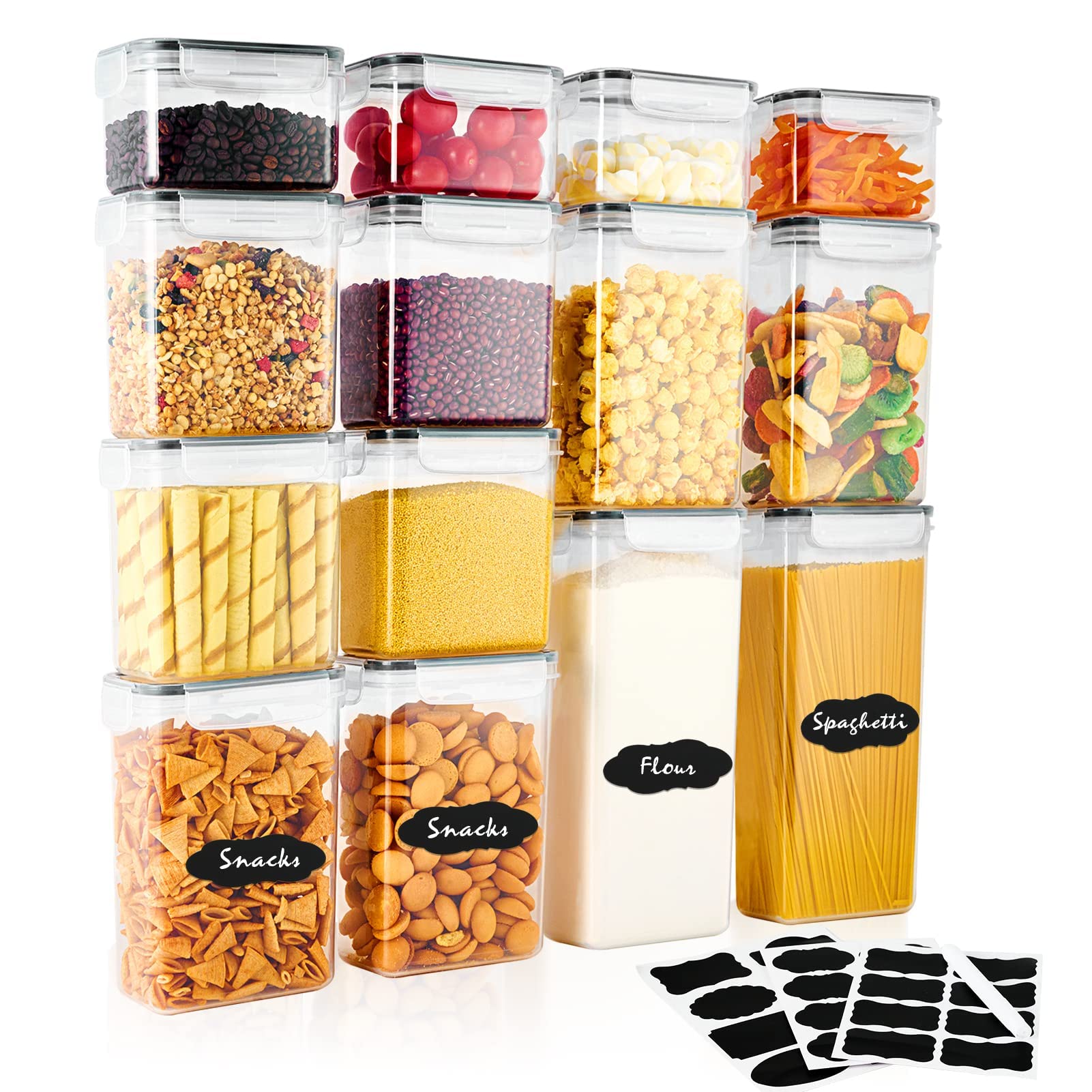 CLIFFBUCK 14 Pack Food Storage Containers With Lids Airtight Dry Plastic Kitchen Containers For Pantry Organizing Canisters BPA-Free