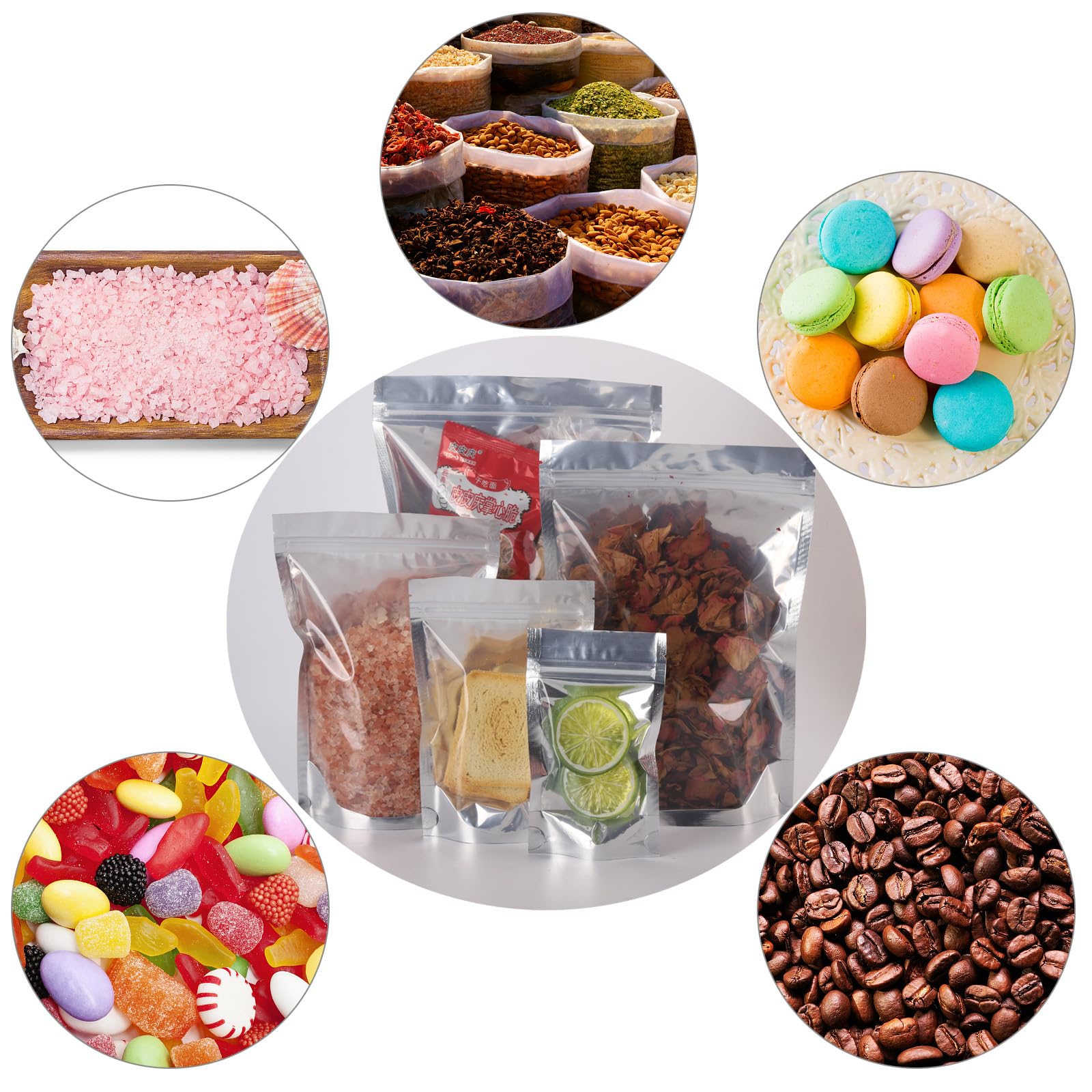 Tecbeauty 100Pcs Stand Up Pouches, Resealable Bags with Window, Plastic Ziplock Coffee Bag, Food Storage Snack Treat Bag, 7.9 x 11.8 inch