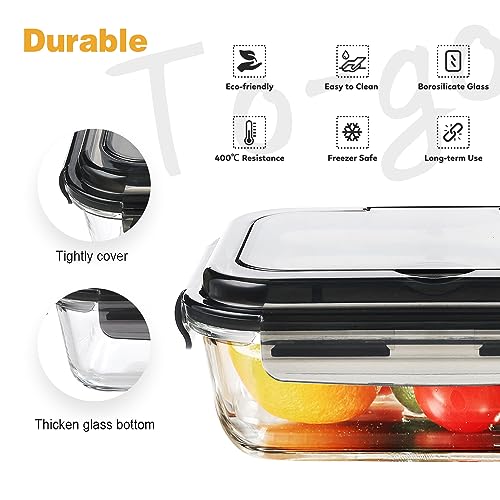 Delight King Lunch-to-Go Glass Baking and Storage Container with Fork and Spoon Compartment Lid, Black