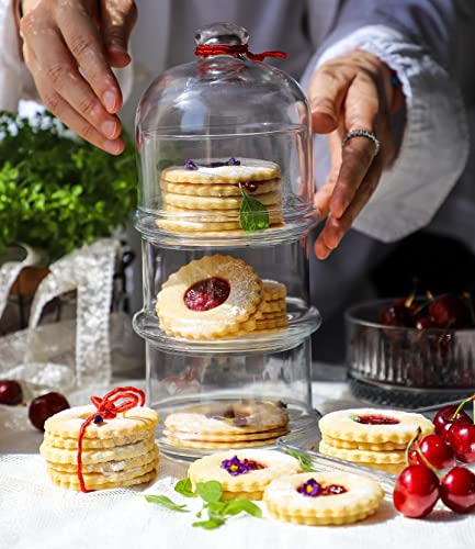 Biandeco 3-Tier Glass Stacking Apothecary Jars with Lid, Stackable Storage Container for Food, Candy, Biscuit, Cookie Chocolate, Pastries - Kitchen and Bathroom Organizer
