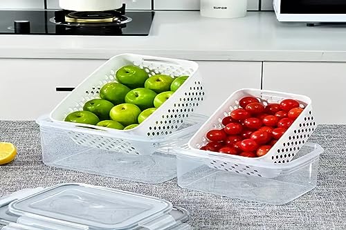 Large Size Food Storage & Fresh Produce Container with Built-in Removable Strainer - Fresh Produce Saver - BPA-Free, Leak-Proof Lid (Large)