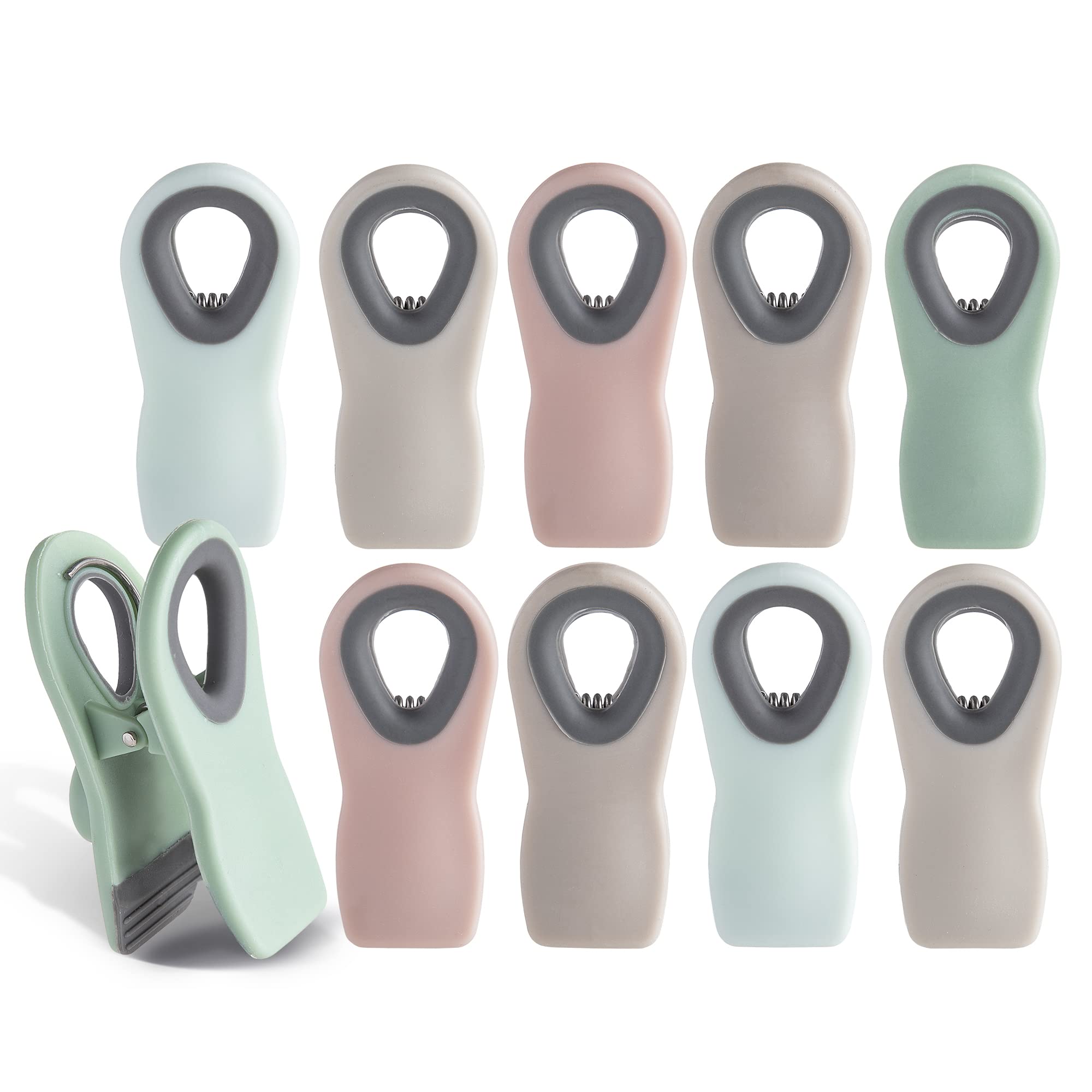 COOK WITH COLOR Bag Clips with Magnet- Food Clips, Chip Clips, Bag Clips for Food Storage with Airtight Seal Grip for Bread Bags, Snack Bags and Food Bags (Mint and Grey, Pack of 10)