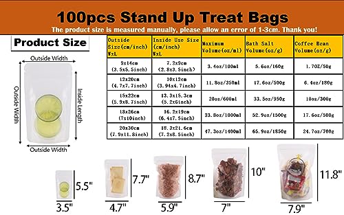100Pcs Stand Up Pouches, Matte Resealable Bags, Heavy Plastic Ziplock Coffee Bag, Food Snacks Treats Bag, 3.5 x 5.5 inch