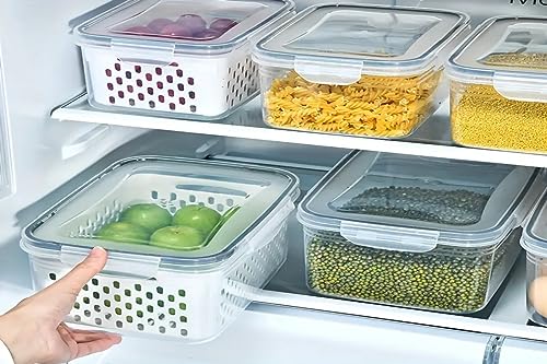 Large Size Food Storage & Fresh Produce Container with Built-in Removable Strainer - Fresh Produce Saver - BPA-Free, Leak-Proof Lid (Large)