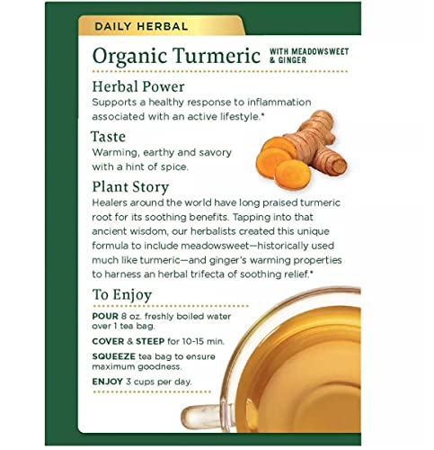 Traditional Medicinals Organic Turmeric with Meadowsweet & Ginger Herbal Tea, Supports Healthy Response to Inflammation, (Pack of 4) - 64 Tea Bags Total
