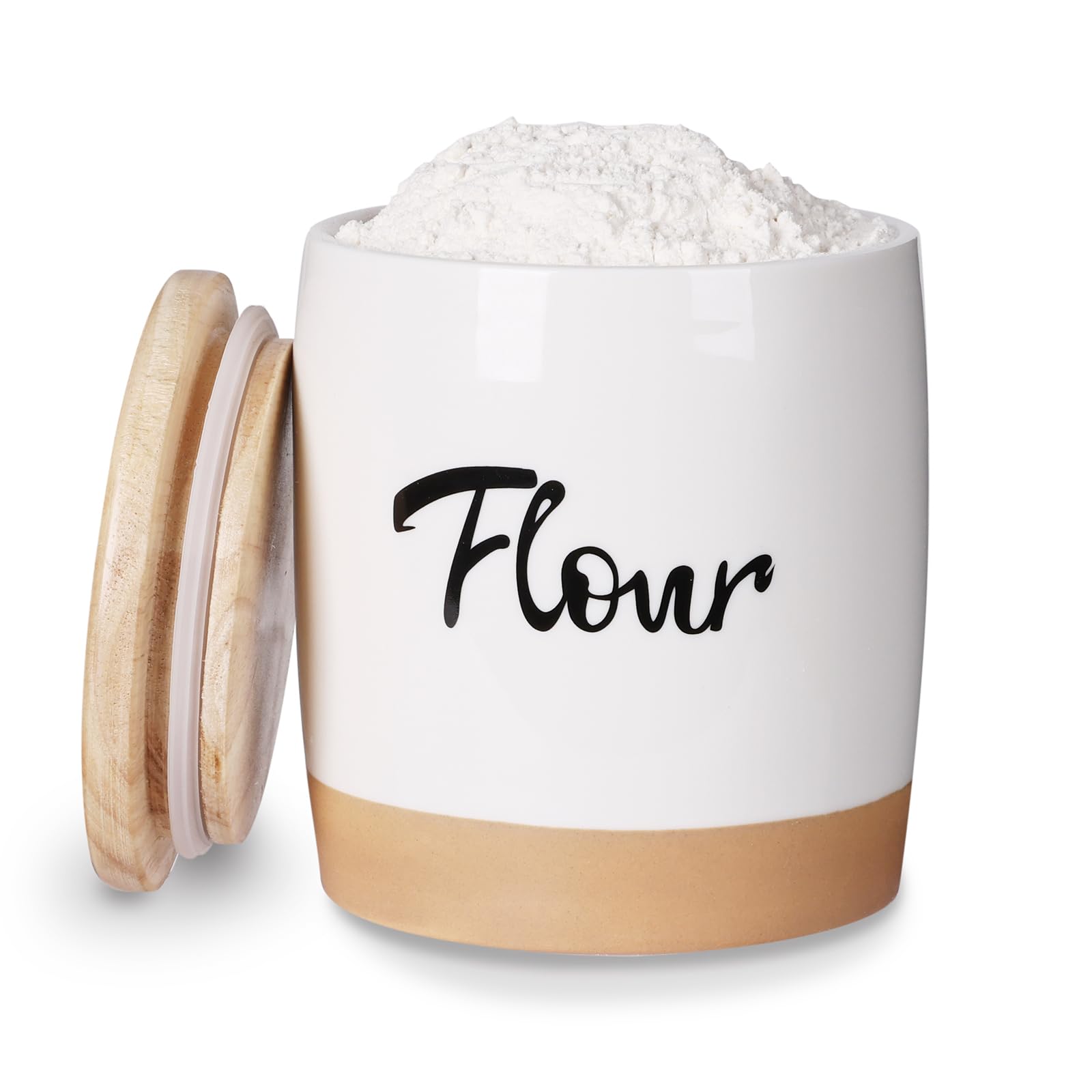 LEETOYI Ceramic Food Storage Containers with Lid,Modern Farmhouse Kitchen Decor, Countertop Food Storage Caddy Organizer, 33oz (Labeled Flour)