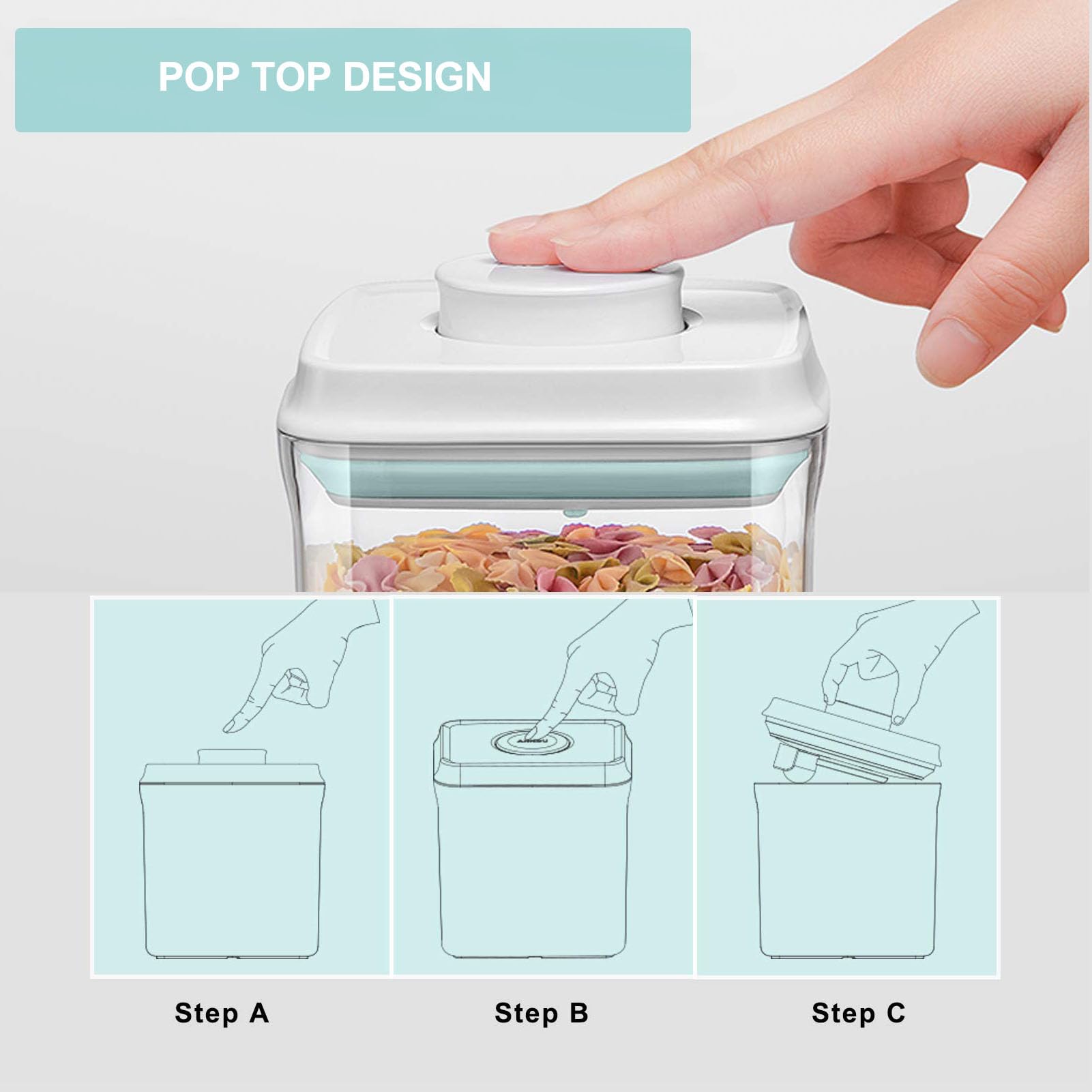 Cozey Daily Pop Airtight Food Storage Containers with Lids for Kitchen Pantry Organizing Stackable Container for Cereal Snack Flour Sugar Coffee Spaghetti -12 Pcs(1.2, 2.0, 2.7, 3.3qt)*3
