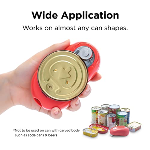 Kitchen Mama One Touch Can Opener: Open Cans with Simple Press of A Button - Auto Stop As Task Completes, Ergonomic, Smooth Edge, Food-Safe, Battery Operated Can Opener, Electric Can Opener (Red)