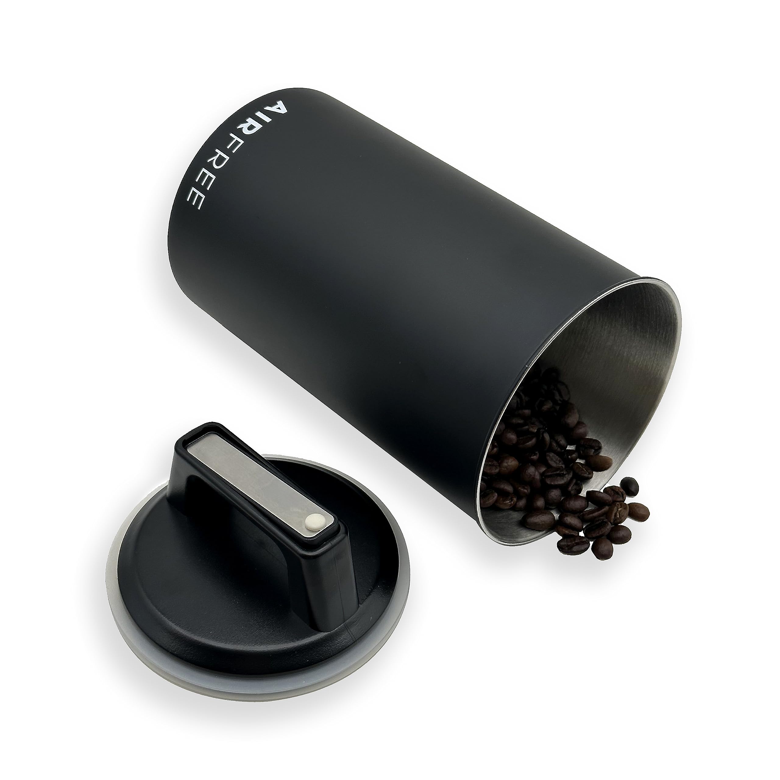 Skywin Metal Canister with Seal Lid, Black Coffee Canister, Coffee Container, Coffee Bean Storage, Vacuum Coffee Canister, Push Out Excess Air Preserve Food Freshness