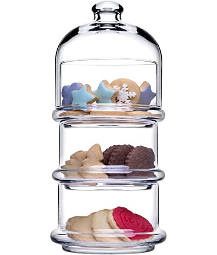Biandeco 3-Tier Glass Stacking Apothecary Jars with Lid, Stackable Storage Container for Food, Candy, Biscuit, Cookie Chocolate, Pastries - Kitchen and Bathroom Organizer