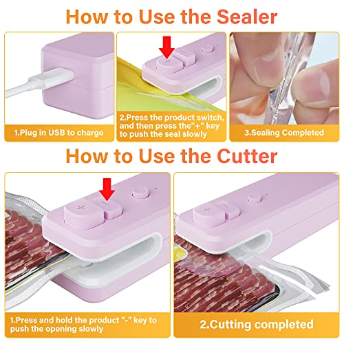 Uluck Mini Bag Sealer,Rechargeable Handheld Plastic Bag Resealer, 3 in 1 Heat Sealer and Cutter,Comes with USB C Cable Power Cable for Chip Bags, Plastic Bags, Snack Bags(No battery required) (Pink)