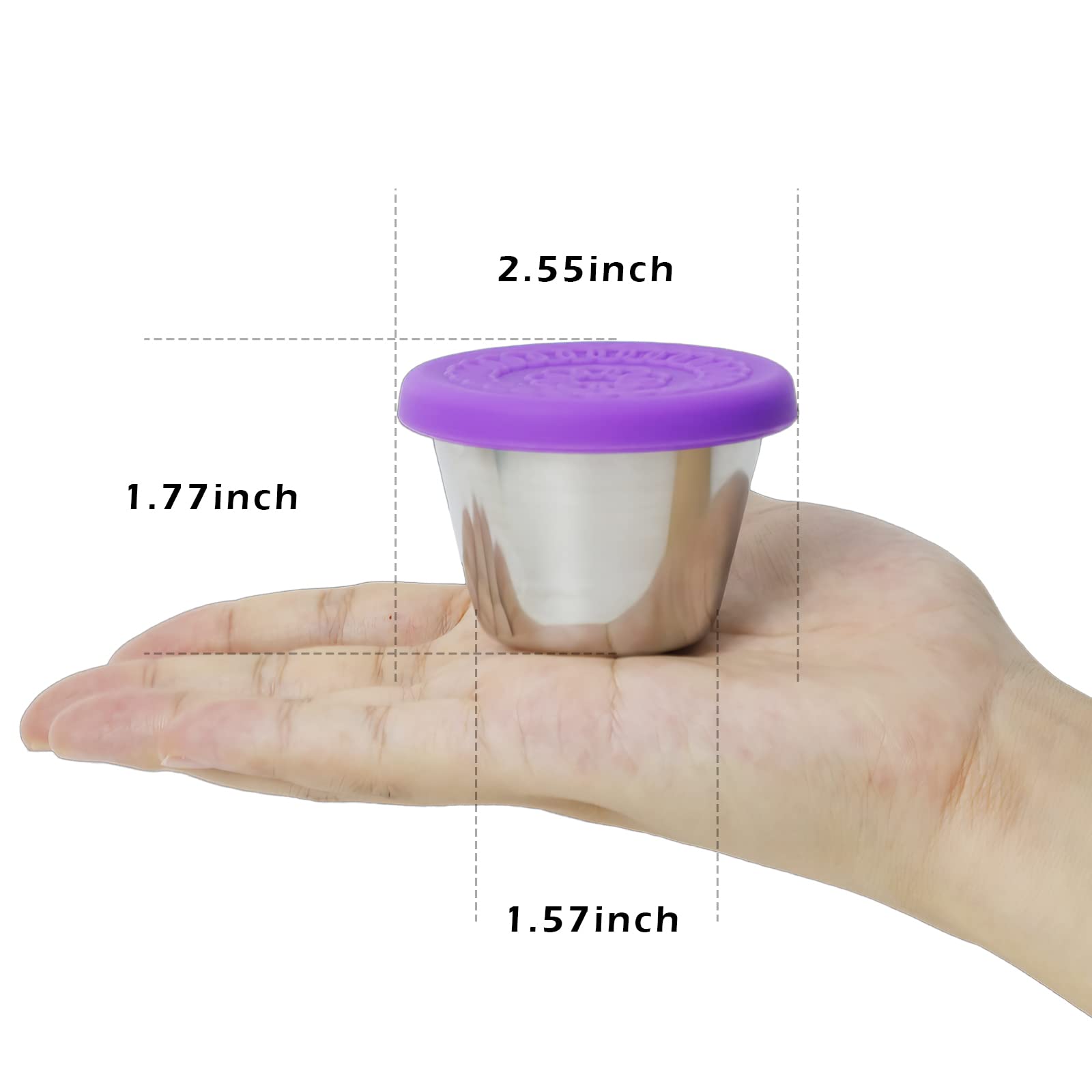 6 Pack 2.5OZ Salad Dressing Containers To Go, Advanced Stainless Steel Condiment Containers with Silicone Lids Easy to Open, Leakproof colorful Compact Salad Sauce Cups Easy to Carry Everyday