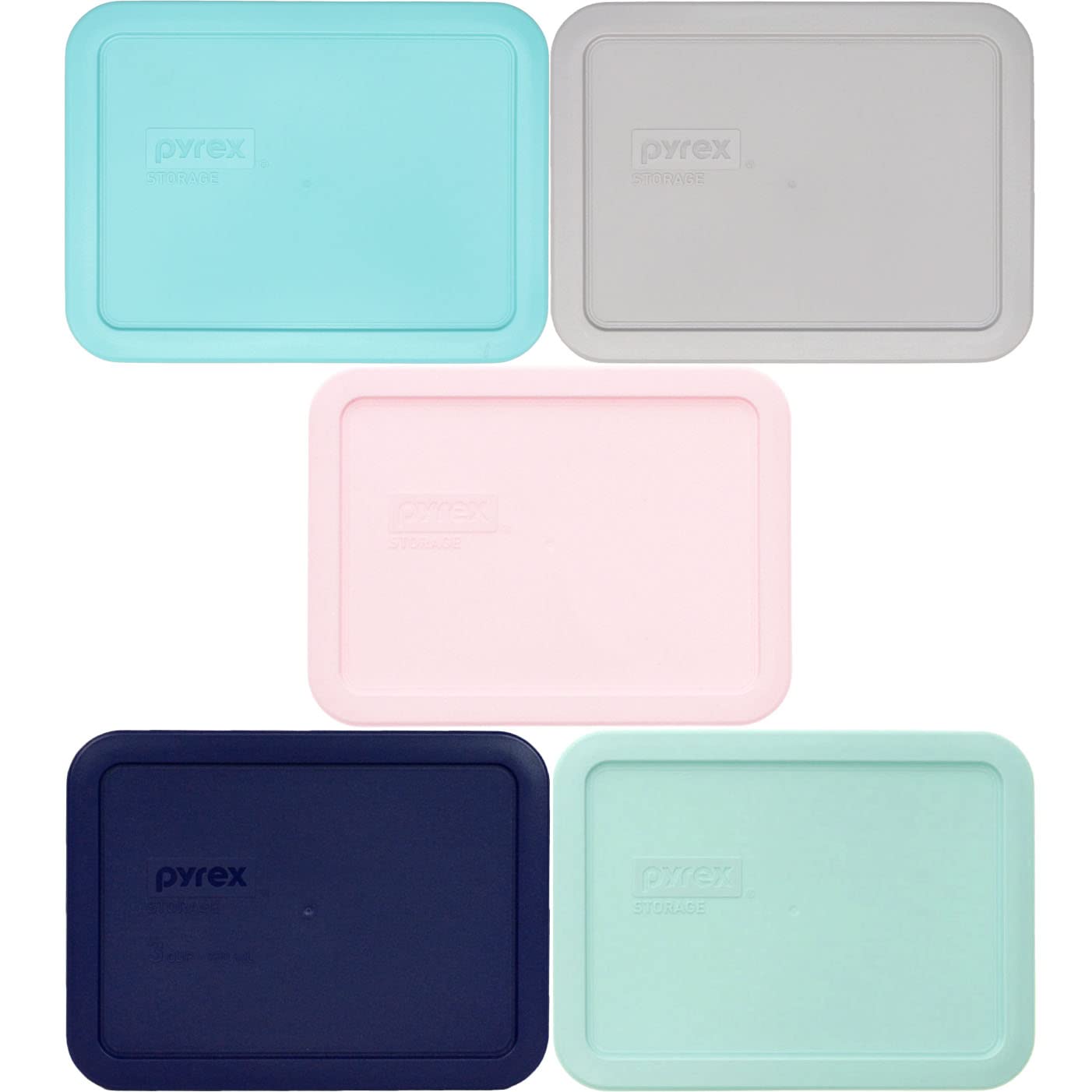 Pyrex 5 Lid Pastel Soft Color Scheme for Pyrex Model 7210 3-Cup Glass Food Storage Containers, Made in the USA