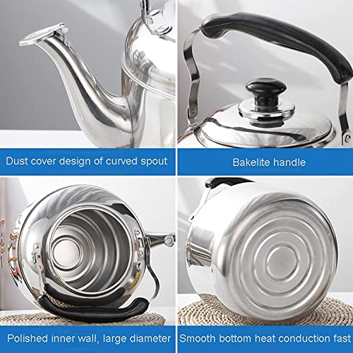 Food Grade Stainless Steel Tea Pots for Stove Top Automatic Whistling Tea Kettle, Anti-scalding Handle Dustproof Lid, Suitable for All Kinds of Stoves (Size : 5L)