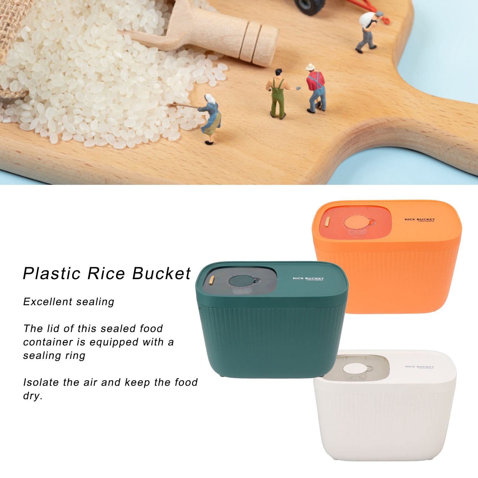 Rice Storage Container, Large Plastic Rice Dispenser Cereal Dispenser, Food Storage Containers with Transpartent Airtight Lids and Rice Bowl for Rice Flour Cereal Bread Pantry (White)