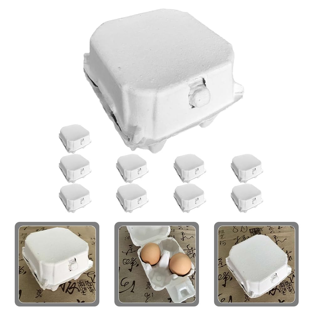 Yardwe 10Pcs Paper Egg Cartons, 4 Pulp Egg Cartons Egg Holders Eggs Storage Containers Egg Trays for Kitchen Farm Market Fridge Transport, White