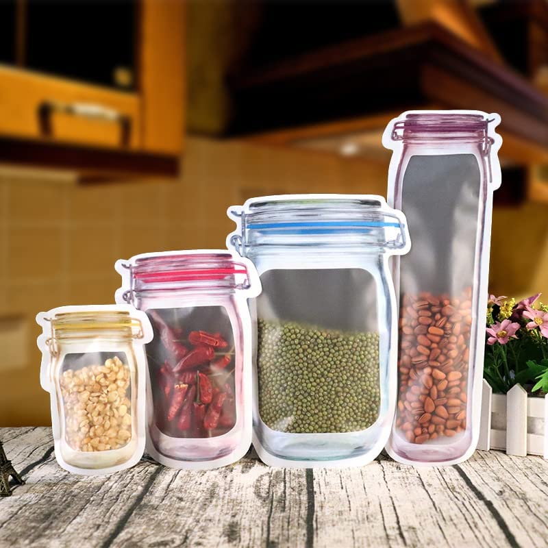 Reusable Mason Bottle Ziplock Bags, 20/40 pcs Mason Jar Ziplock Bags, Multi-Size Airtight Seal Leak-Proof Food Snack Storage Ziplock Bags for Kitchen Camping (40pcs)