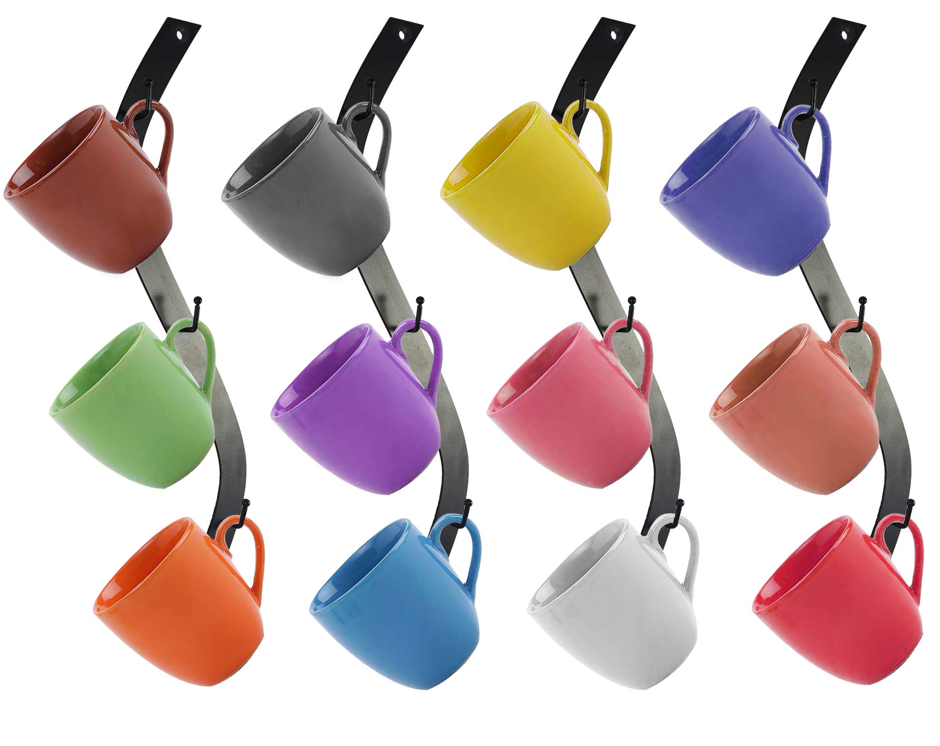 Coffee Mug Wall Rack - Metal Mug Racks for Wall - Unique "S" Curve Design - Wall Mug Rack - Coffee Cup Rack Wall Hanging Holder - Teacup and Mason Jar Hanger Display Holder