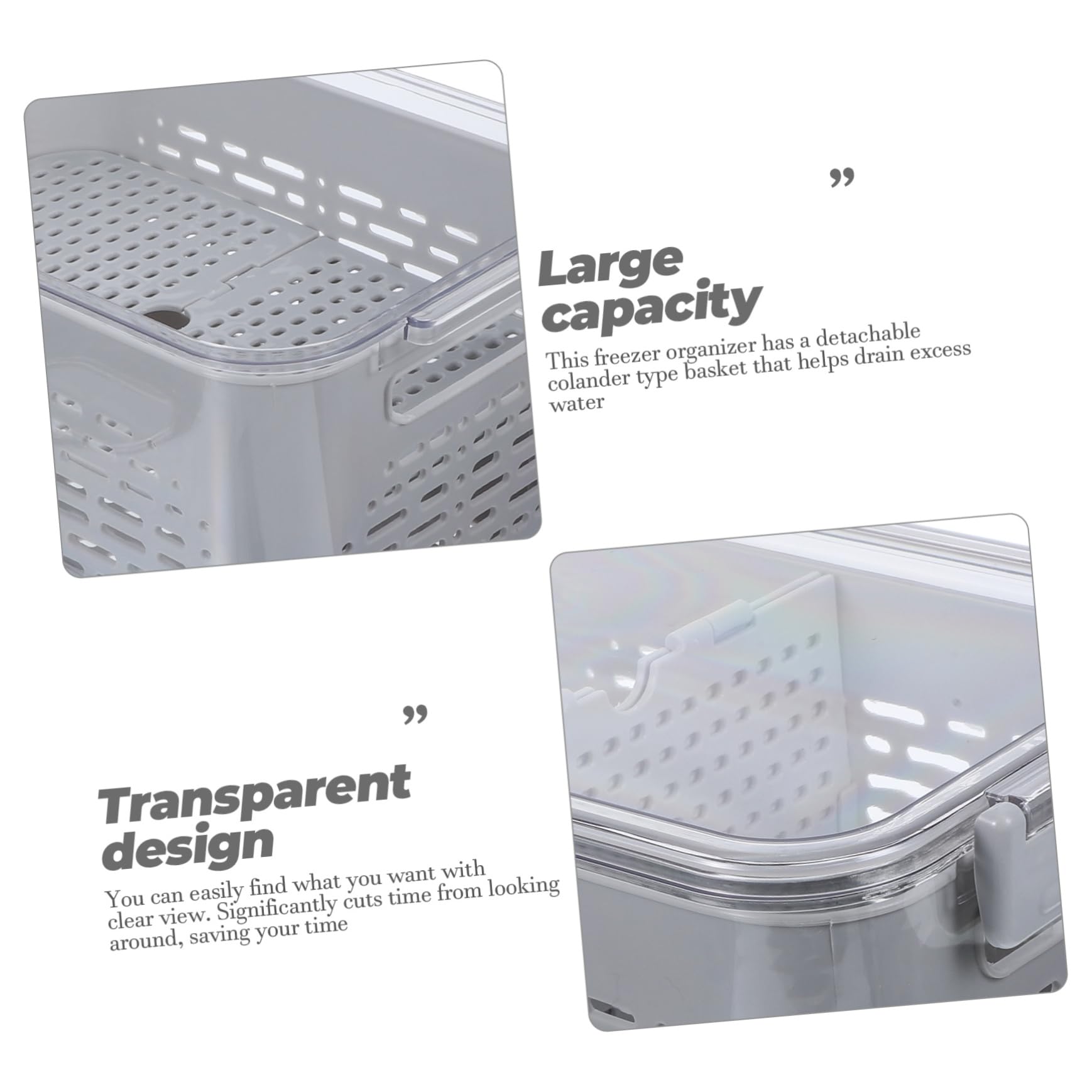 UPKOCH Drained Vegetable Basket Glass Container with Lid Fruit Containers with Lids Glass Fruit Vegetable Strainer Container Fruit Washing Basket Food Storage Bin Produce Keeper Pp Grey