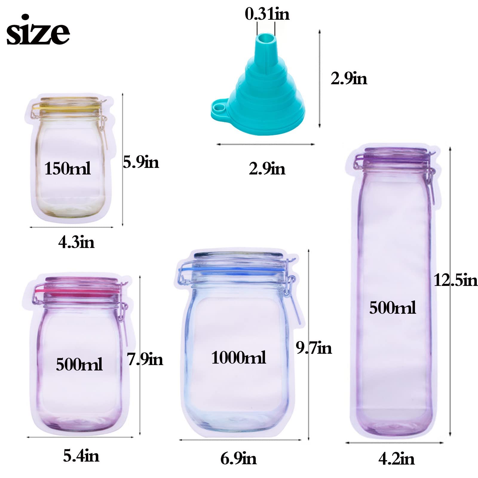 Reusable Mason Bottle Ziplock Bags, 20/40 pcs Mason Jar Ziplock Bags, Multi-Size Airtight Seal Leak-Proof Food Snack Storage Ziplock Bags for Kitchen Camping (40pcs)