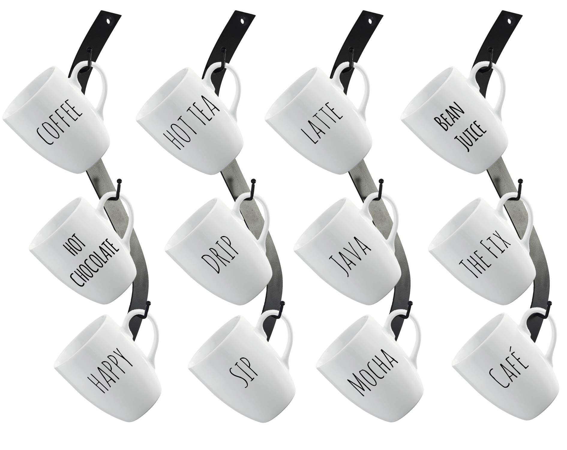 Coffee Mug Wall Rack - Metal Mug Racks for Wall - Unique "S" Curve Design - Wall Mug Rack - Coffee Cup Rack Wall Hanging Holder - Teacup and Mason Jar Hanger Display Holder