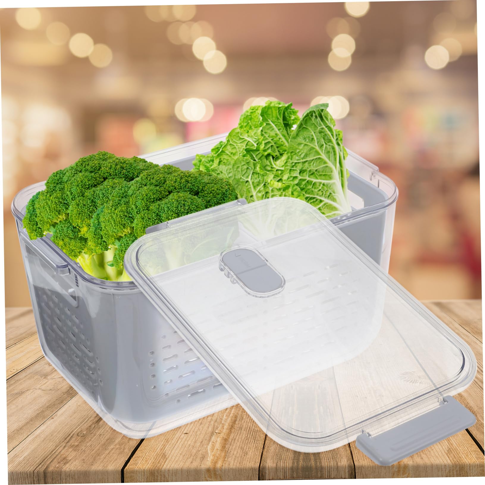 UPKOCH Drained Vegetable Basket Glass Container with Lid Fruit Containers with Lids Glass Fruit Vegetable Strainer Container Fruit Washing Basket Food Storage Bin Produce Keeper Pp Grey