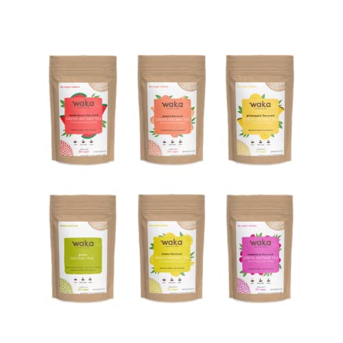 Waka ā Green Instant Tea Sample Bundle ā No Sugar Added & Unsweetened ā 100% Tea Leaves ā 6 - 0.45 oz Sample Packets