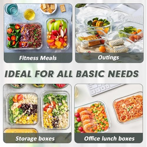 VERONES 30 Pieces Glass Meal Prep Containers Set, Airtight Glass Lunch Containers, Stackable Glass Food Storage Containers with Lids, for Microwave, Oven, Freezer & Dishwasher Friendly,Green