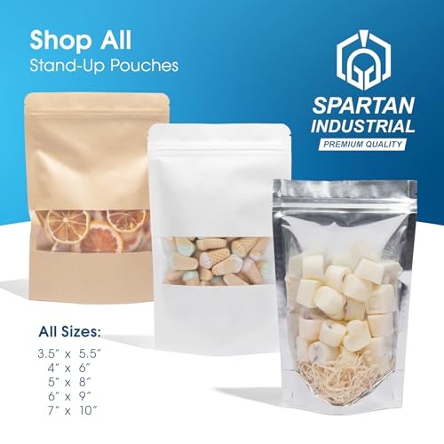 Spartan Industrial - 5" X 8" Kraft Zip Top Food Storage Bags - Pack of 100 Smell-Proof Resealable Pouches for Packaging Coffee, Tea, Spices, Snacks, and More