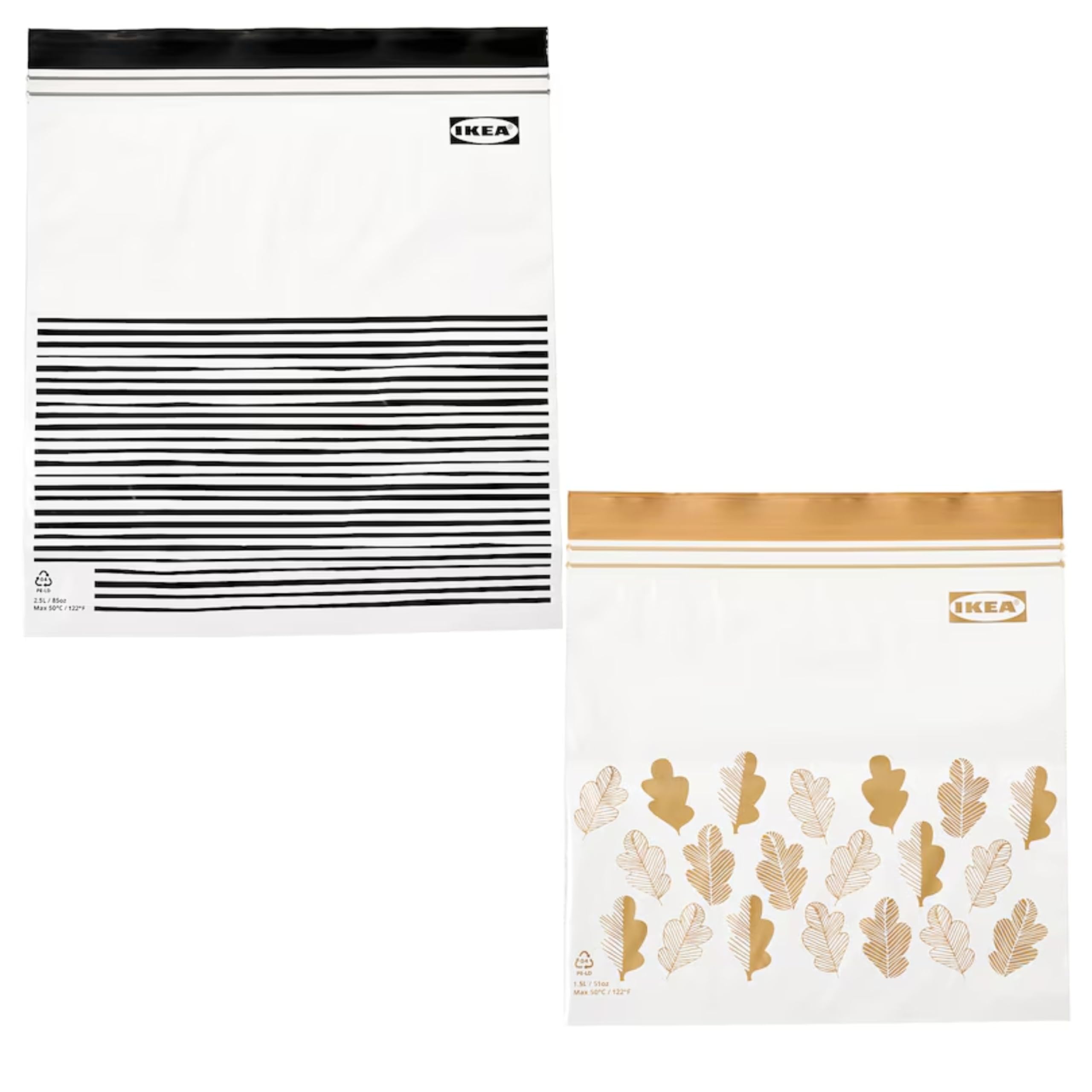 Ikea ISTAD Medium Reusable Food Bags with Double Seal, 1.2 & 2.5 Litres, Black Striped/Yellow Leaf - Set of 100 Bags