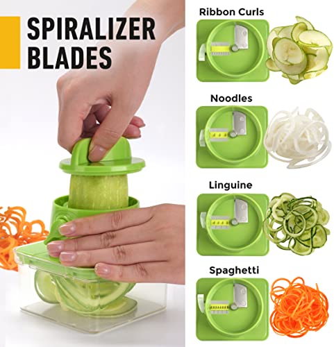 Mueller Pro-Series All-in-One, 12 Blade Mandoline Slicer for Kitchen Vegetable Chopper, Vegetable Slicer and Spiralizer, Cutter, Dicer, Food Chopper, Grater, Kitchen Gadgets Sets with Container