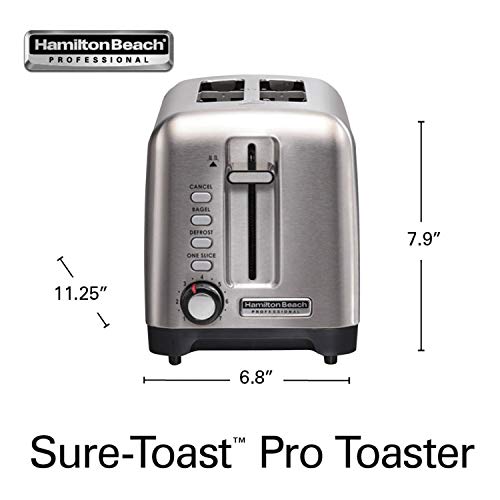 Hamilton Beach Professional 22991 Toaster with Deep & Wide Slots for Artisan Bread & Bagel and Sure-Toast Technology, Auto Shutoff, 2-Slice, Stainless Steel