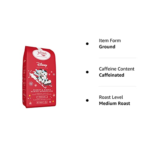 Joffrey's Coffee & Tea Company Disney Mickey Minnie Winter Wonderland, Specialty Collection, Artisan Medium Roast Coffee, White Chocolate Caramel Flavored Drip Brew (Ground, 11 oz)
