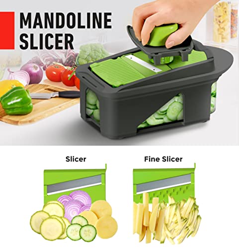 Mueller Pro-Series All-in-One, 12 Blade Mandoline Slicer for Kitchen Vegetable Chopper, Vegetable Slicer and Spiralizer, Cutter, Dicer, Food Chopper, Grater, Kitchen Gadgets Sets with Container