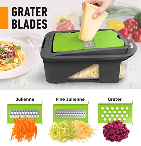 Mueller Pro-Series All-in-One, 12 Blade Mandoline Slicer for Kitchen Vegetable Chopper, Vegetable Slicer and Spiralizer, Cutter, Dicer, Food Chopper, Grater, Kitchen Gadgets Sets with Container