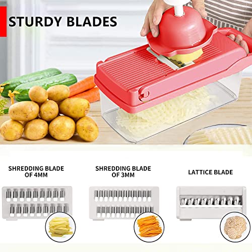 Artbros Vegetable Chopper Onion Chopper - 12 in 1 Multi-Functional Mandoline Slicer Vidalia Chop Wizard Veggie Fruit Dicer Cutter with Colander Basket and Container - Pink