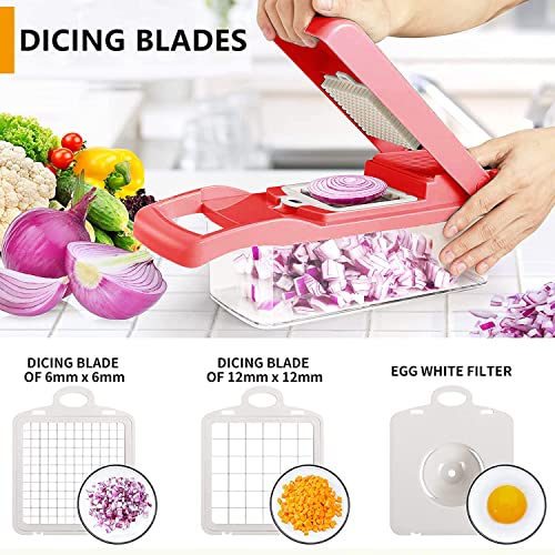 Artbros Vegetable Chopper Onion Chopper - 12 in 1 Multi-Functional Mandoline Slicer Vidalia Chop Wizard Veggie Fruit Dicer Cutter with Colander Basket and Container - Pink