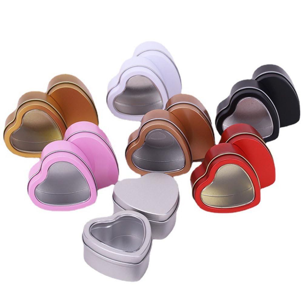 Alunsito 12 Pack 2 Ounce Metal Tins Cans, Heart Shaped Empty Containers with Clear Window Lids for Candles, Arts & Crafts, Storage in Kitchen & Office Use, Gold