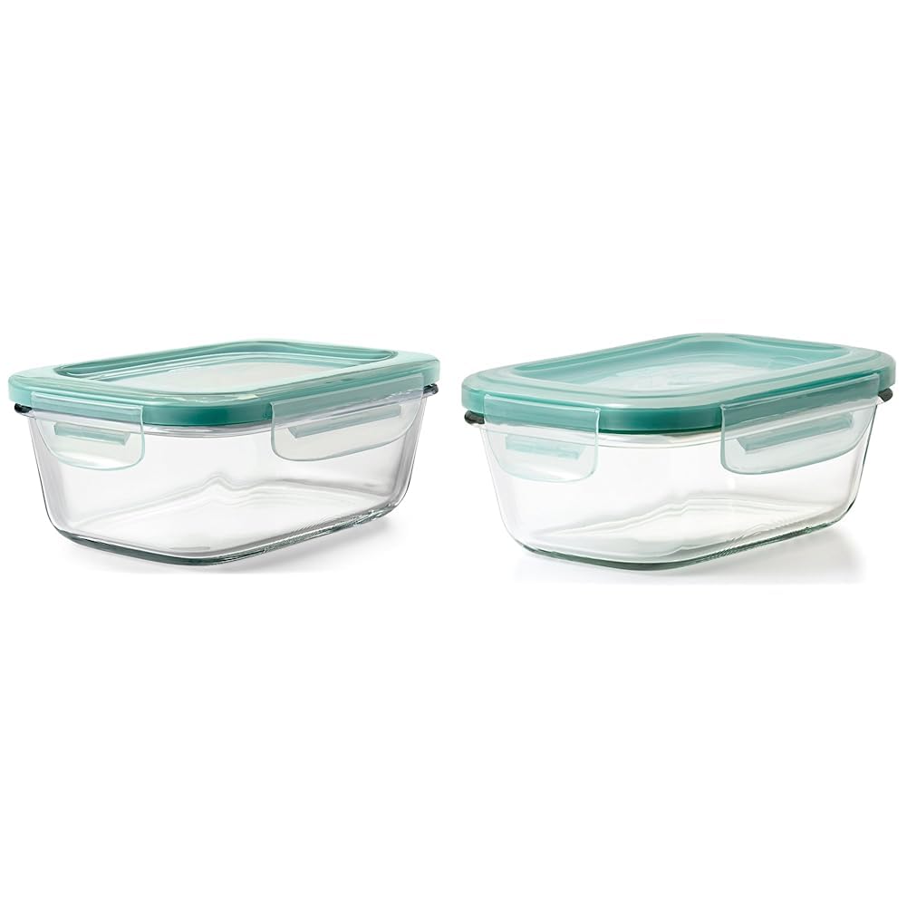 OXO Good Grips 3.5 Cup Smart Seal Glass Rectangle Food Storage Container, Clear & Good Grips 1.6 Cup Smart Seal Leakproof Glass Rectangle Food Storage Container
