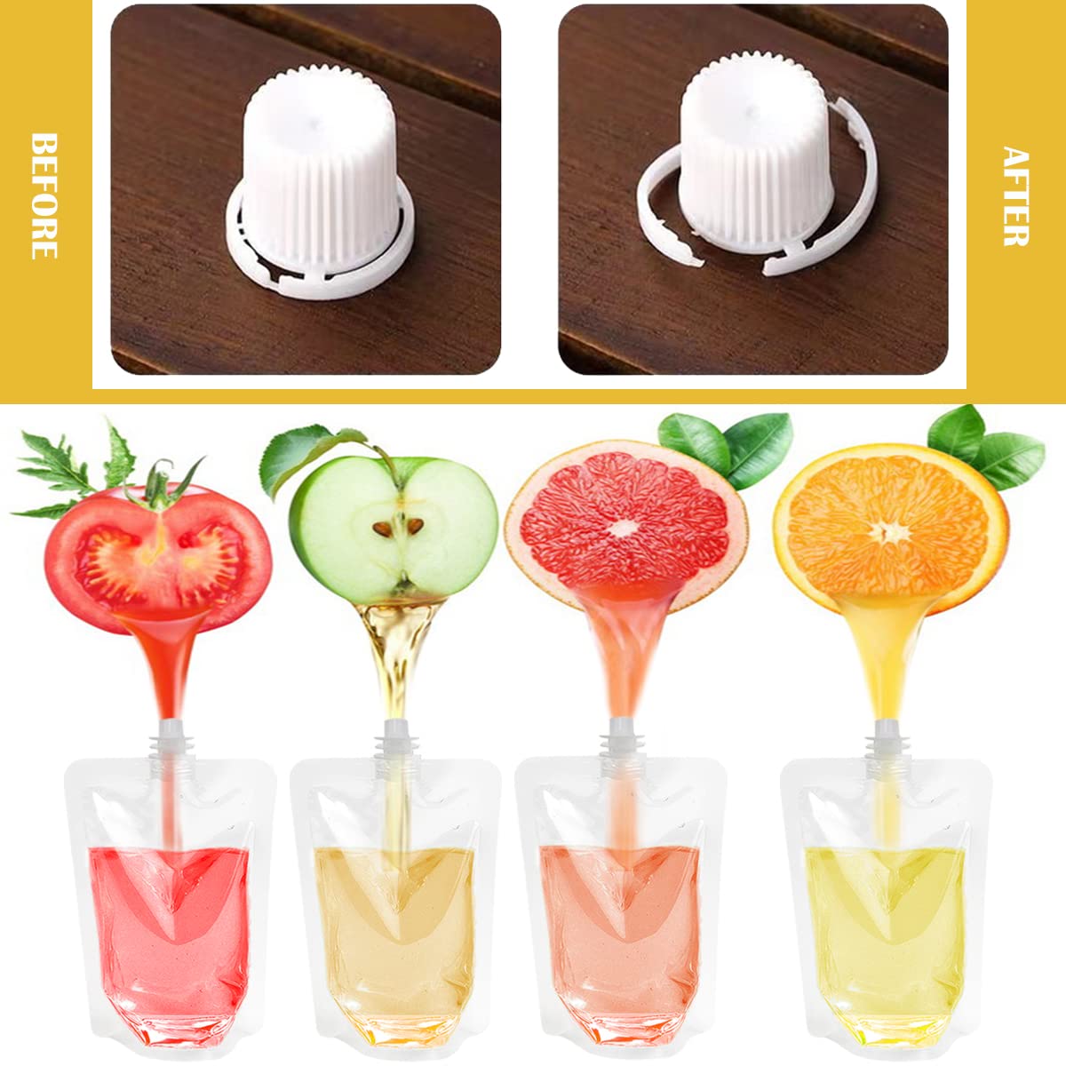 DOERDO 100 Pcs Drink Pouches Bags Juice Bags Flasks Clear Stand up Drink Container for Coffee Water Beer Juice Milk, 200ml/6.8oz